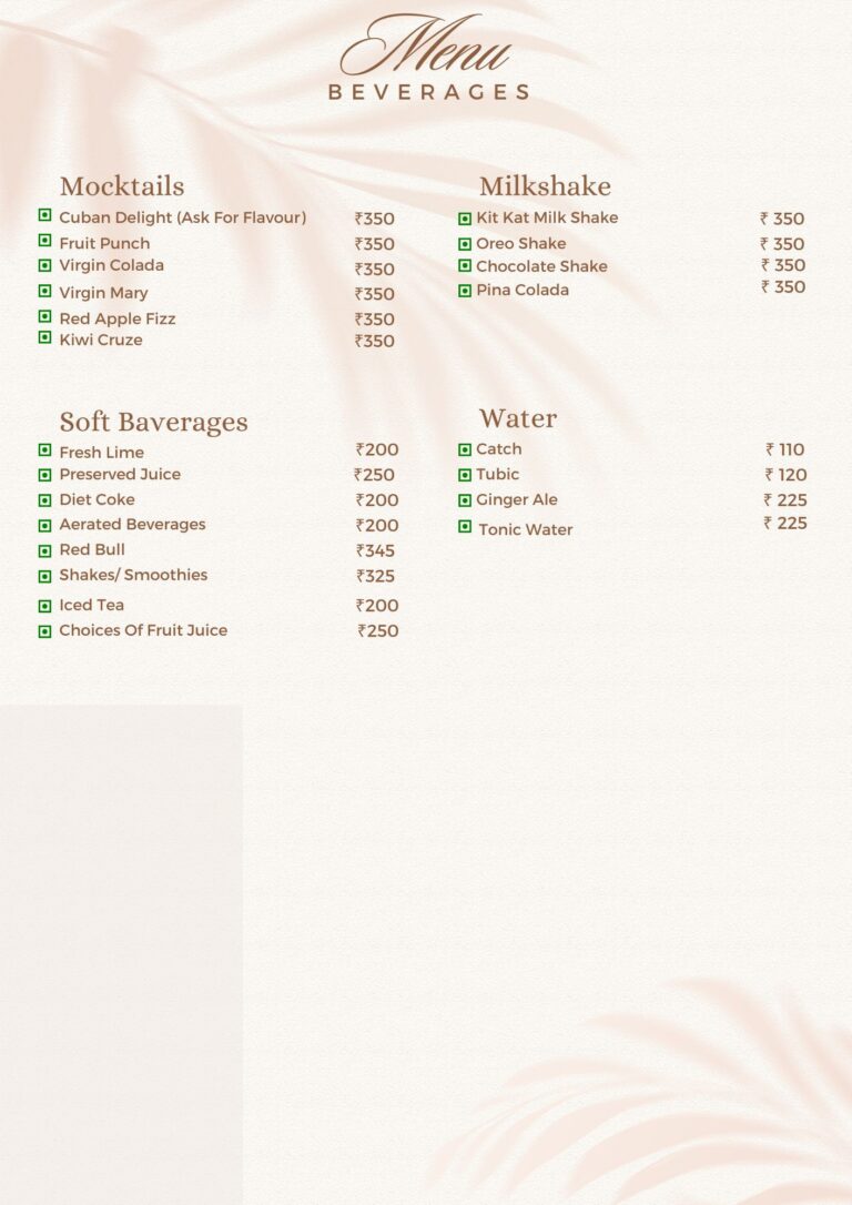Noon Mirch Beverages Menu
